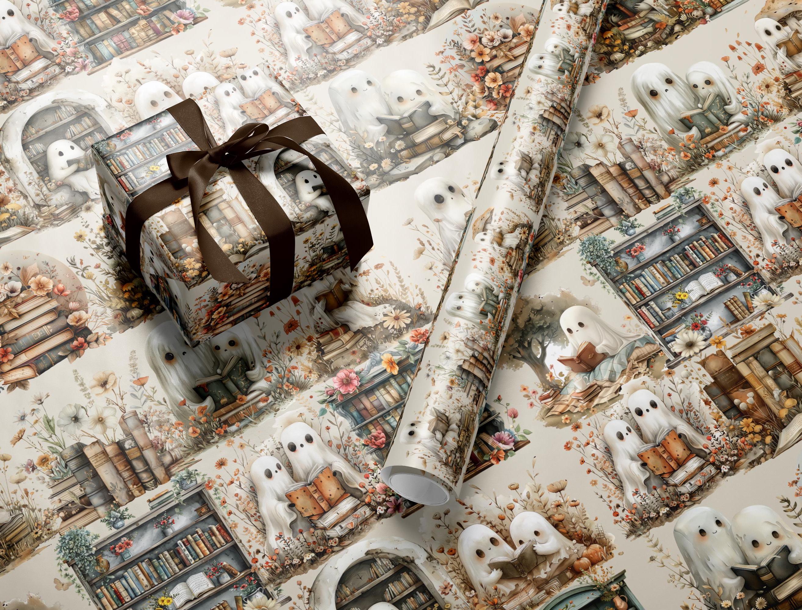 Ghost Gift Wrap Paper Roll: Whimsical Halloween Book Lover Decor - Etsy