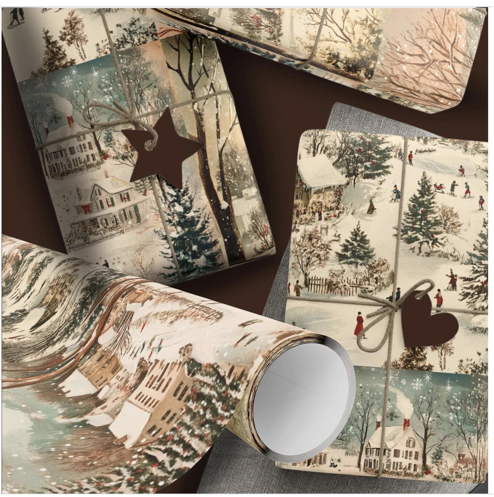Vintage Skiers Christmas Wrapping Paper, Nostalgic Winter Skiing ...
