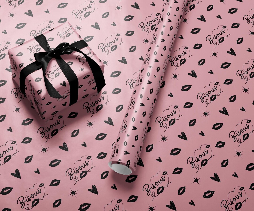 Bisous French Kiss Gift Wrapping, Valentine Day Hearts Gift Wrap ...