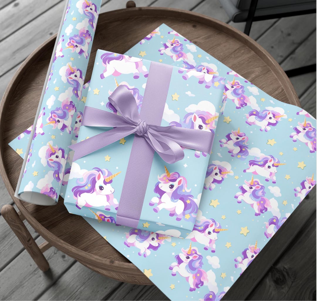 Wrapping Paper, Cute Unicorn Gift Wrap, Happy Unicorns Seamless Pattern ...