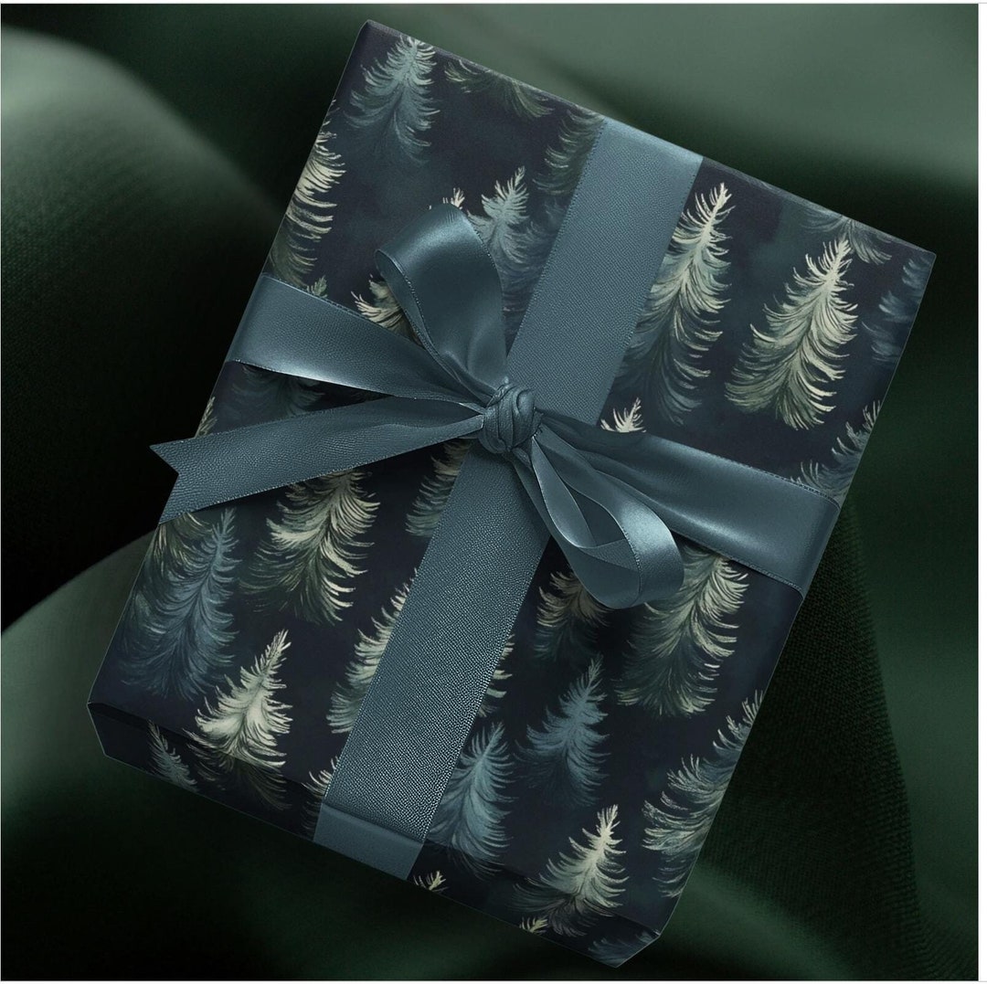 Christmas Evergreen Trees Gift Wrapping Paper, Forest Green Christmas ...