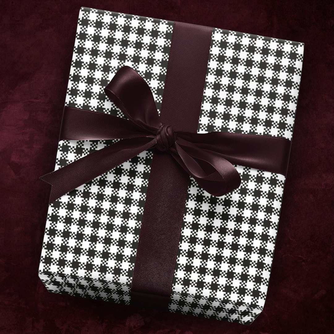 Pixel Checkerboard Gift Wrap, Black White Check Gift Wrap,classic Gift ...
