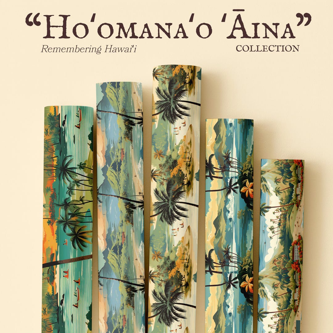 Retro Tropical Island Landscape Gift Wrap Paper | Vintage Palm Beach ...