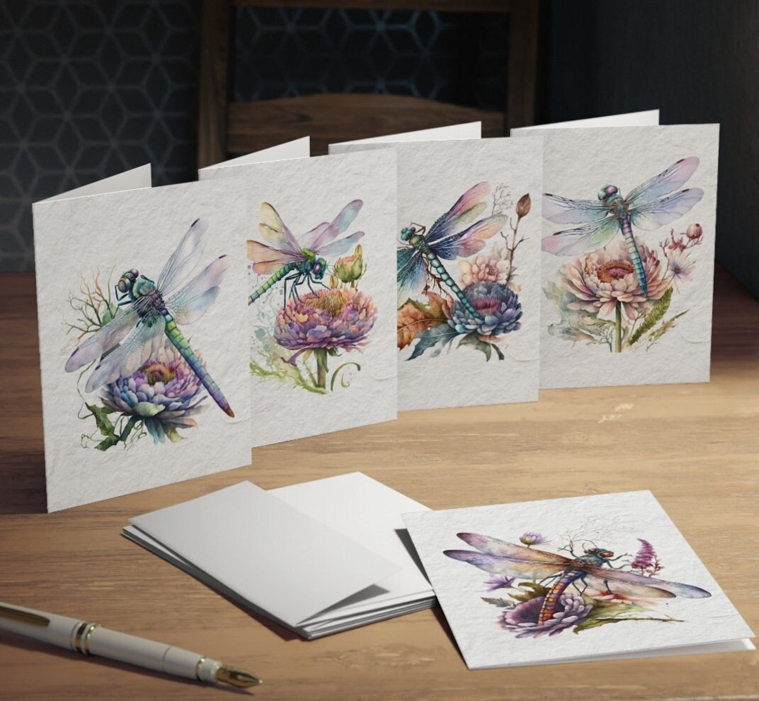 Dragonfly Cards, Blank Inside Cards 5-pack With Envelopes, Texture and ...