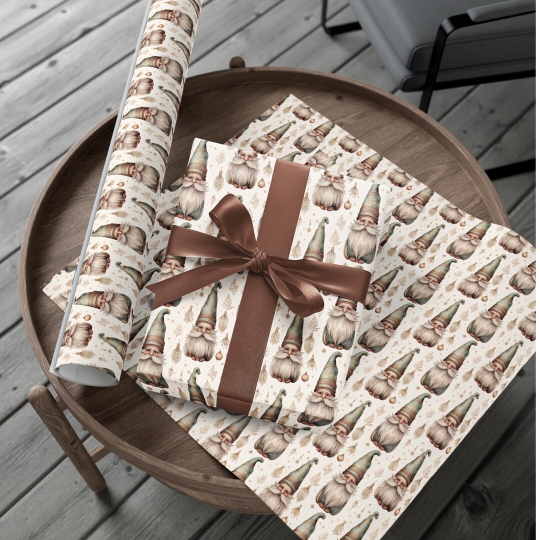 Wrapping Paper, Christmas Gnome Gift Wrap, Holiday Gift Wrap, Festive ...