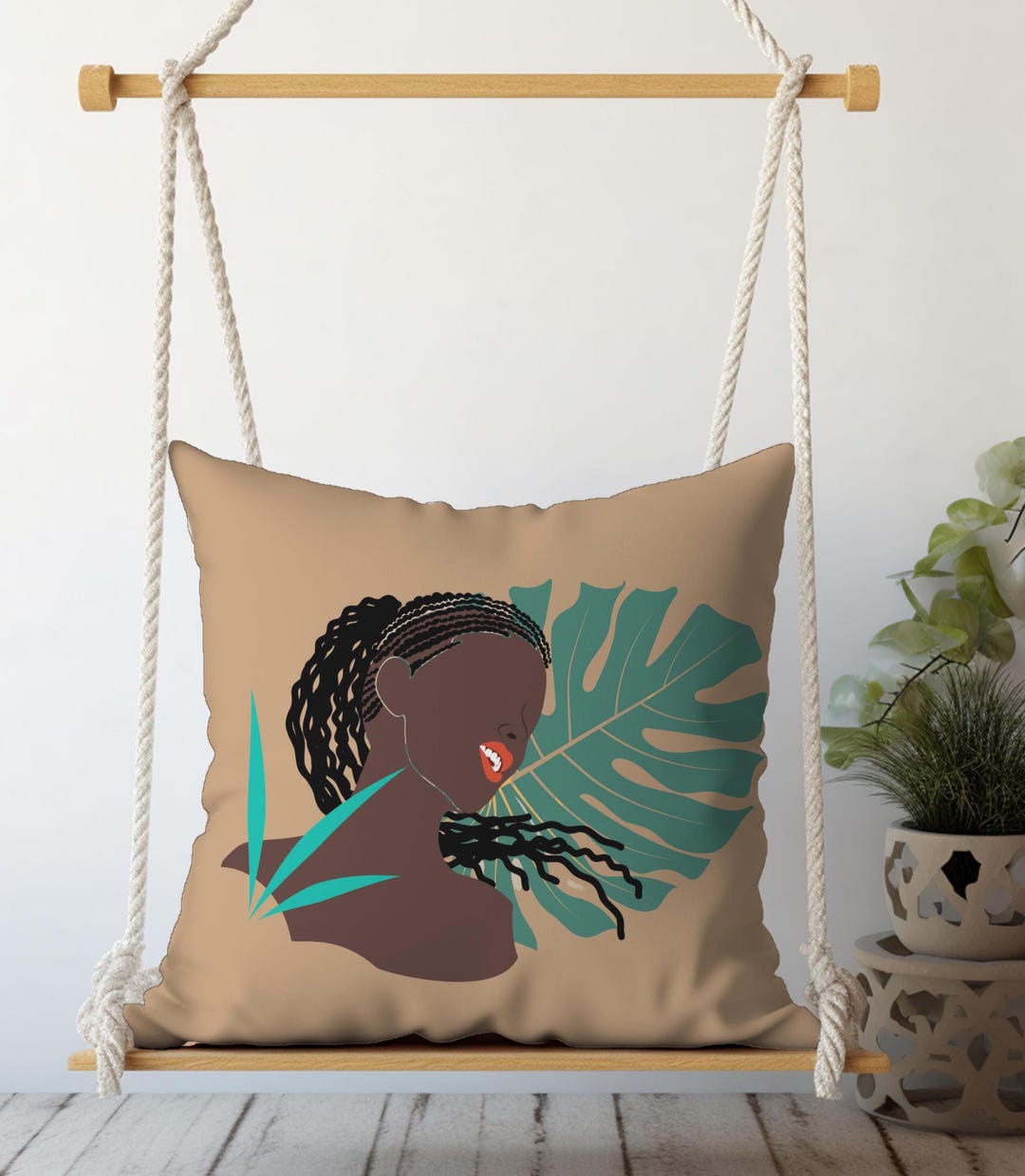 Black Woman With Braided Hair Spun Polyester Square Pillow, Home Decor ...
