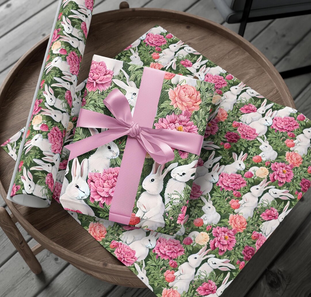 Pink Easter Bunny Gift Wrap, Bunny Pink Carnations Gift Wrap,easter ...