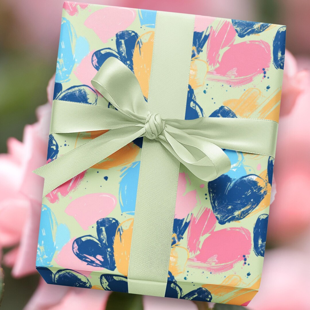 Brush Stroke Hearts Gift Wrapping Paper, Lime Cream Gift Wrapping Paper ...