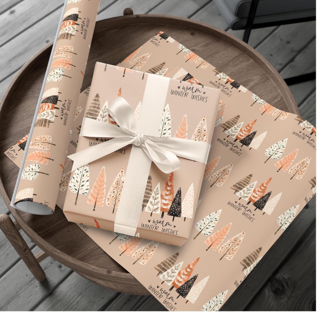 Whimsical Christmas Trees Gift Wrapping Paper: Warm Winter Wishes - Etsy