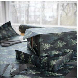 Christmas Evergreen Trees Gift Wrapping Paper, Forest Green Christmas ...