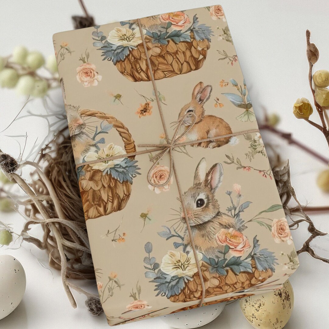 Bunny Gift Wrap, Bunnies Easter Basket Gift Wrap, Easter Wrapping Paper ...