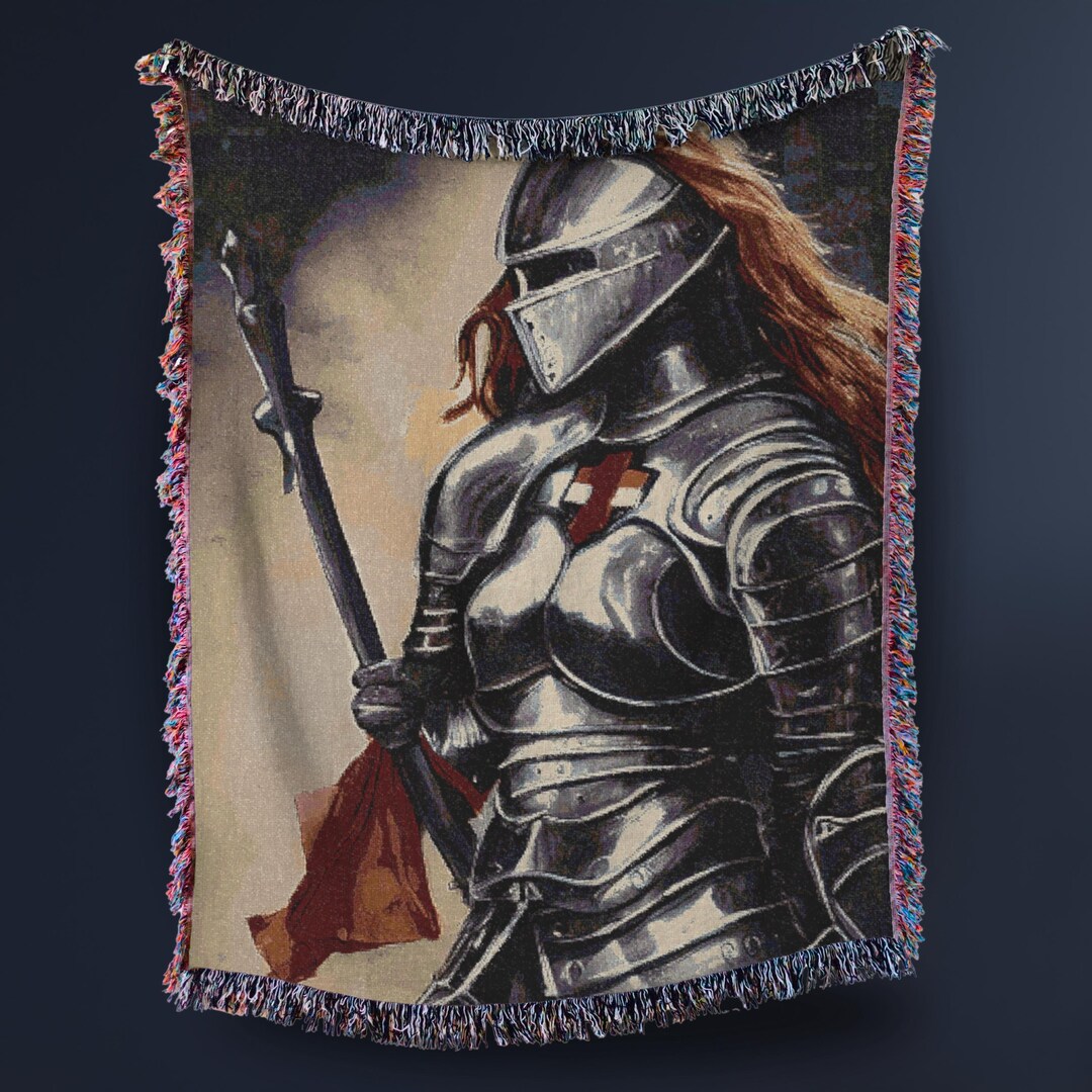 Female Armored Knight Crusader Woven Throw Blanket, Female Medieval ...