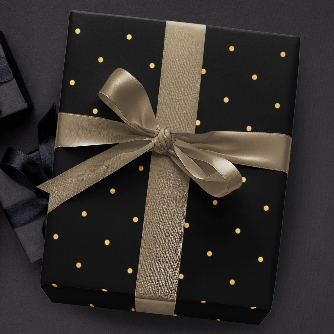 Black Gold Dots Wrapping Paper, Black Gold Gift Wrap, Anniversary Gift ...