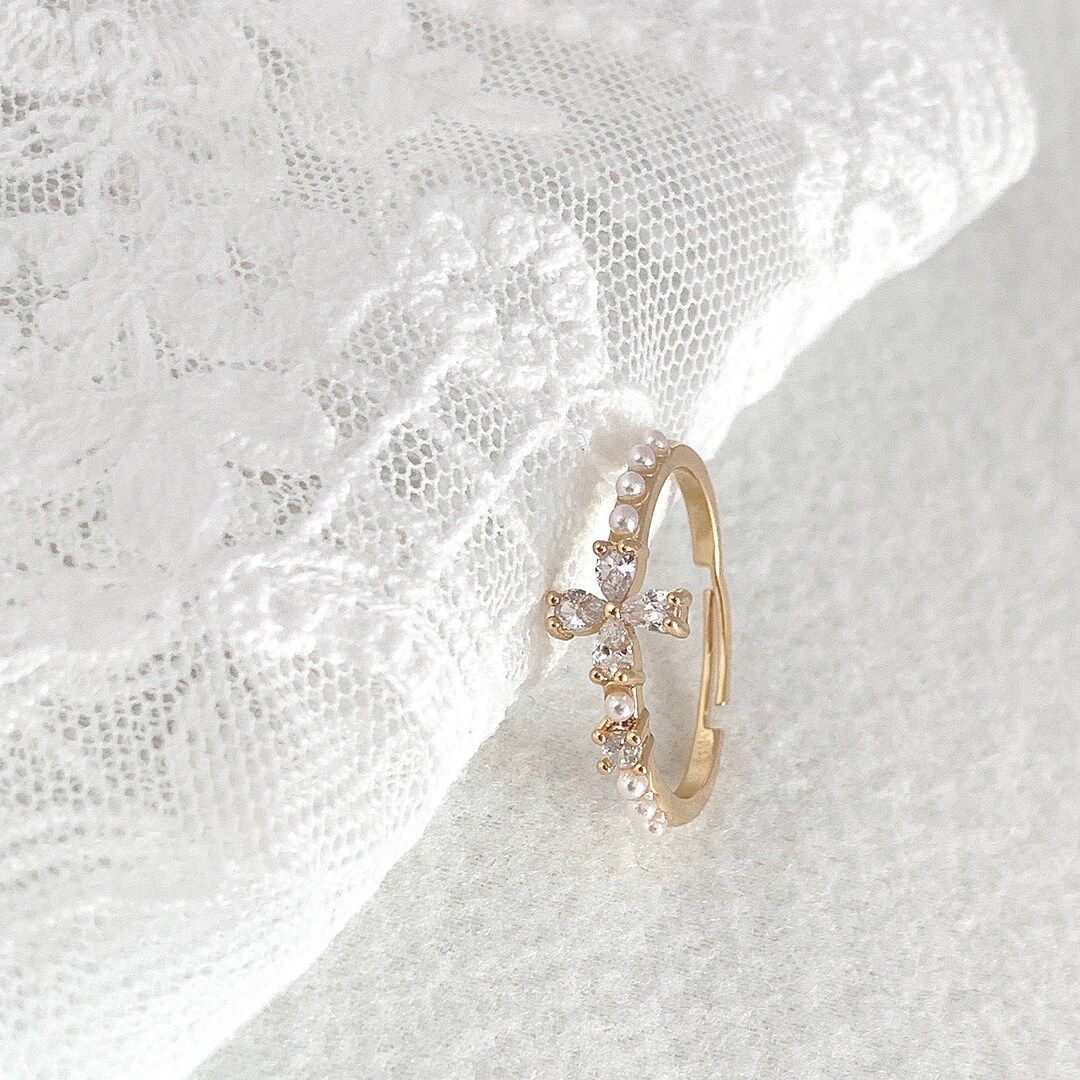 18K Gold Plated Minimal Gold Ring Minimal Pearl Gold Ring - Etsy