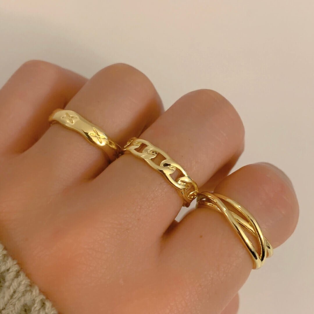 Gold Stainless Steel Stackable Rings Set: Adjustable Minimalist Jewelry ...