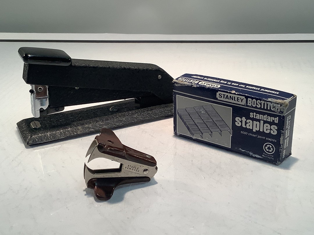 Vintage Black Metal Bostich Stapler With Partial Box of Vintage Bostich ...