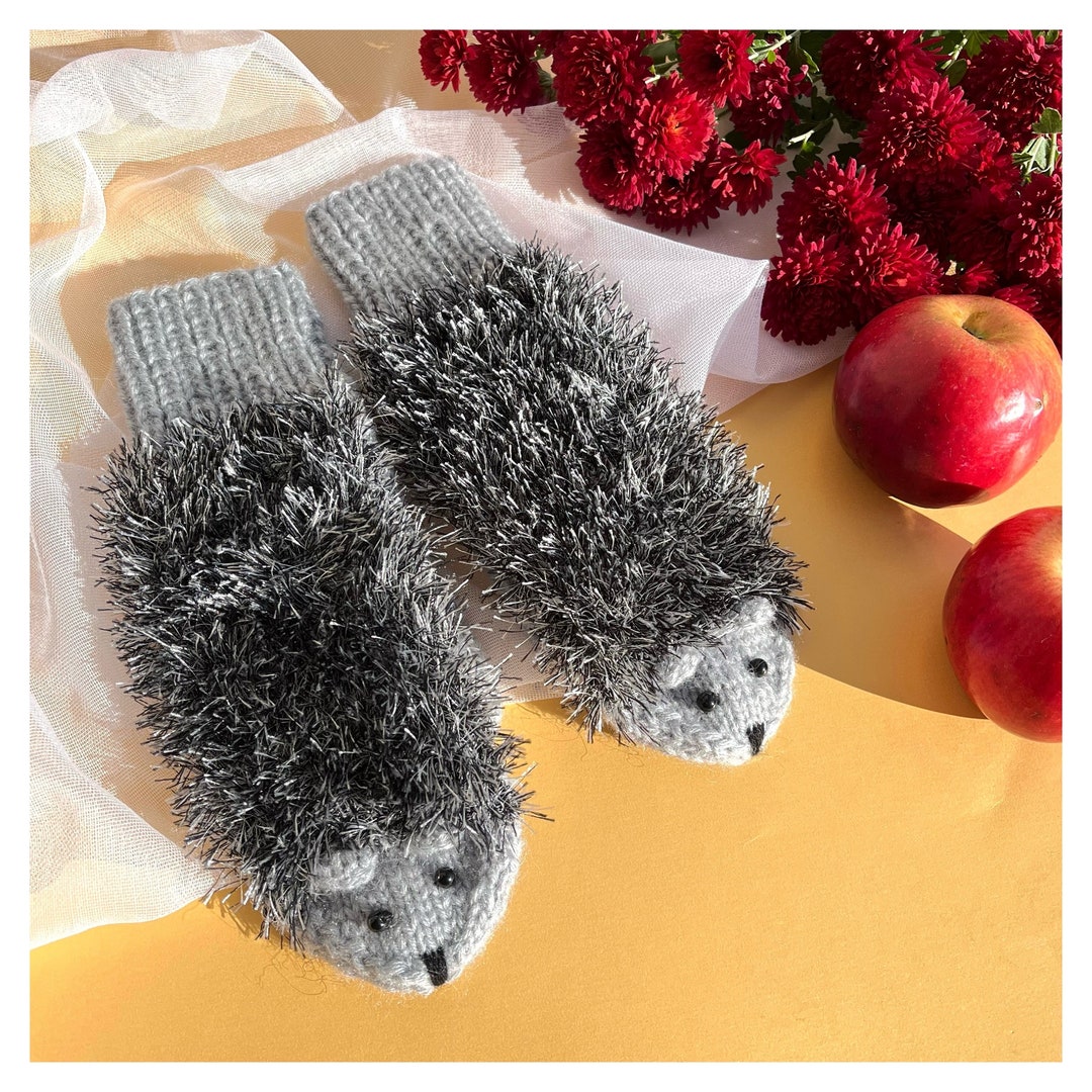 Knitted Grey Hedgehog Mittens - Etsy