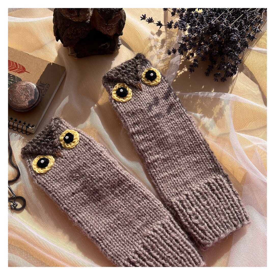 Knitted Beige Owls Mittens - Etsy