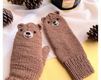 Childs Bear Mittens Kids Winter Mittens Bear Gift - Etsy