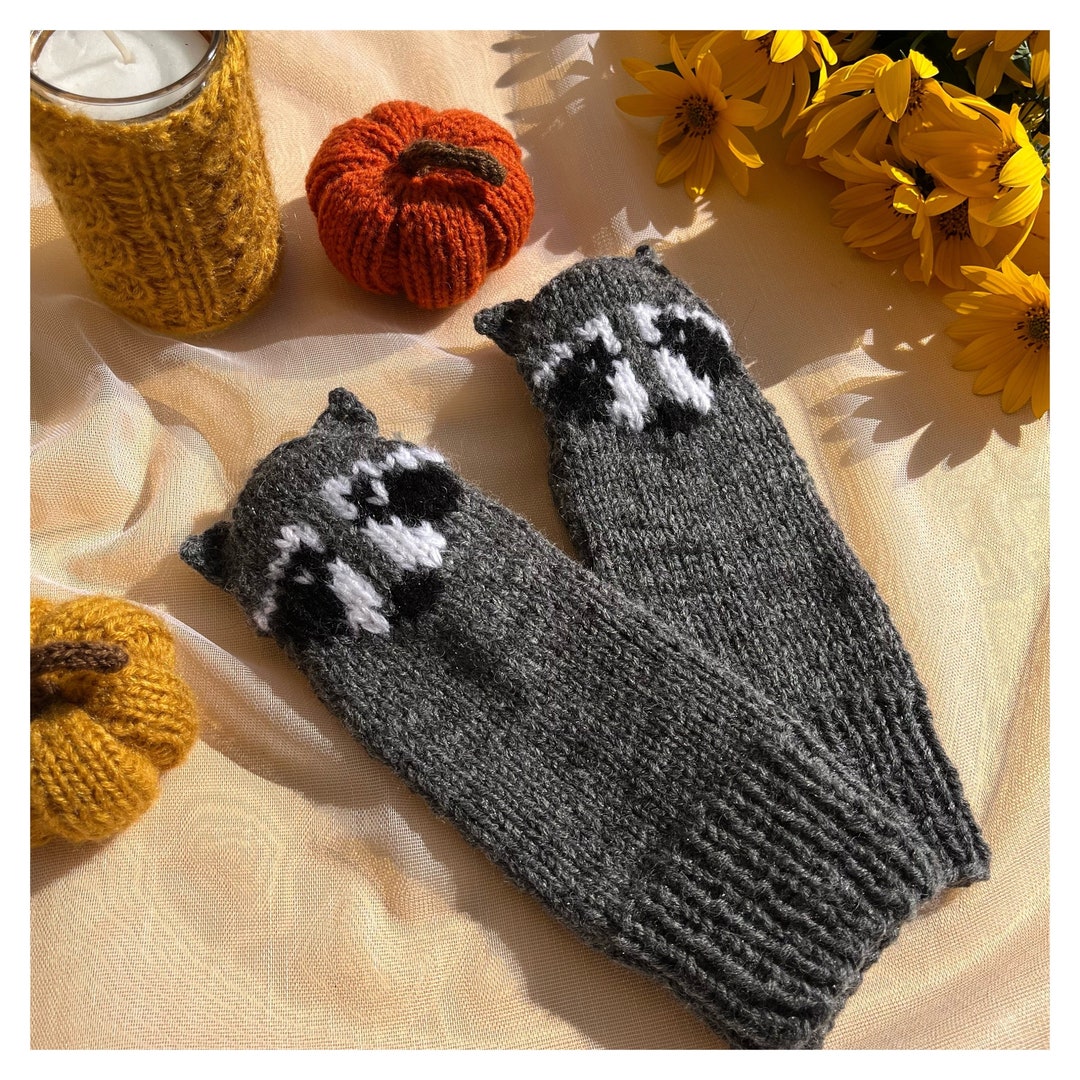 Knitted Raccoon Mittens - Etsy