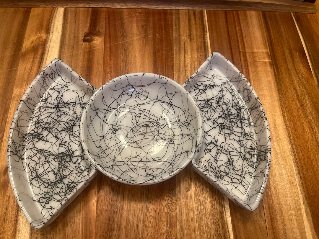 Mid 20th-century Hazel-atlas Fired-on Black on White Platonite “midnite Magic”. 3 Pieces. One ...