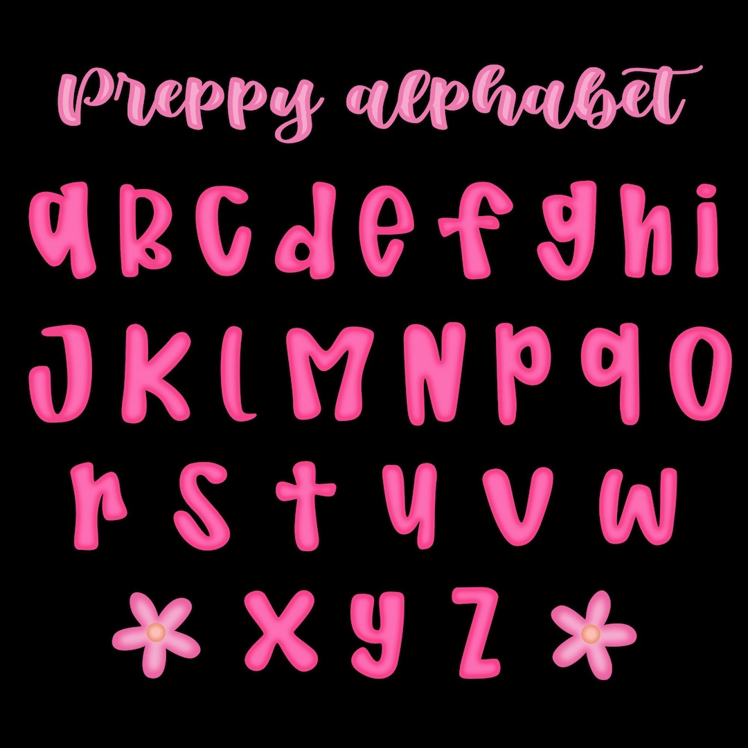 Preppy Letters and Numbers PNG Bundle, Bright Doodle Alphabet Clipart ...