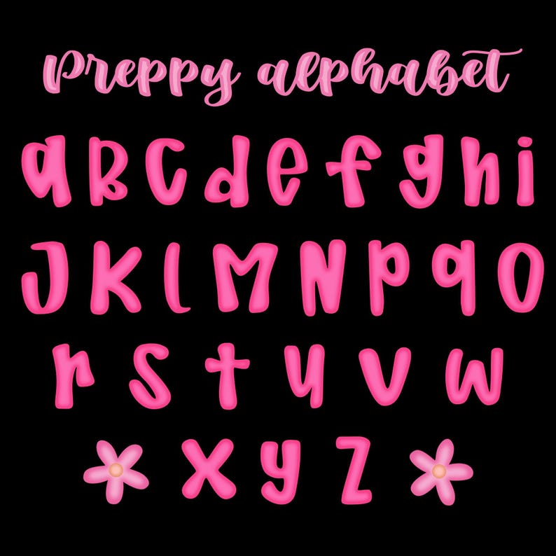 Preppy Letters and Numbers PNG Bundle, Bright Doodle Alphabet Clipart ...