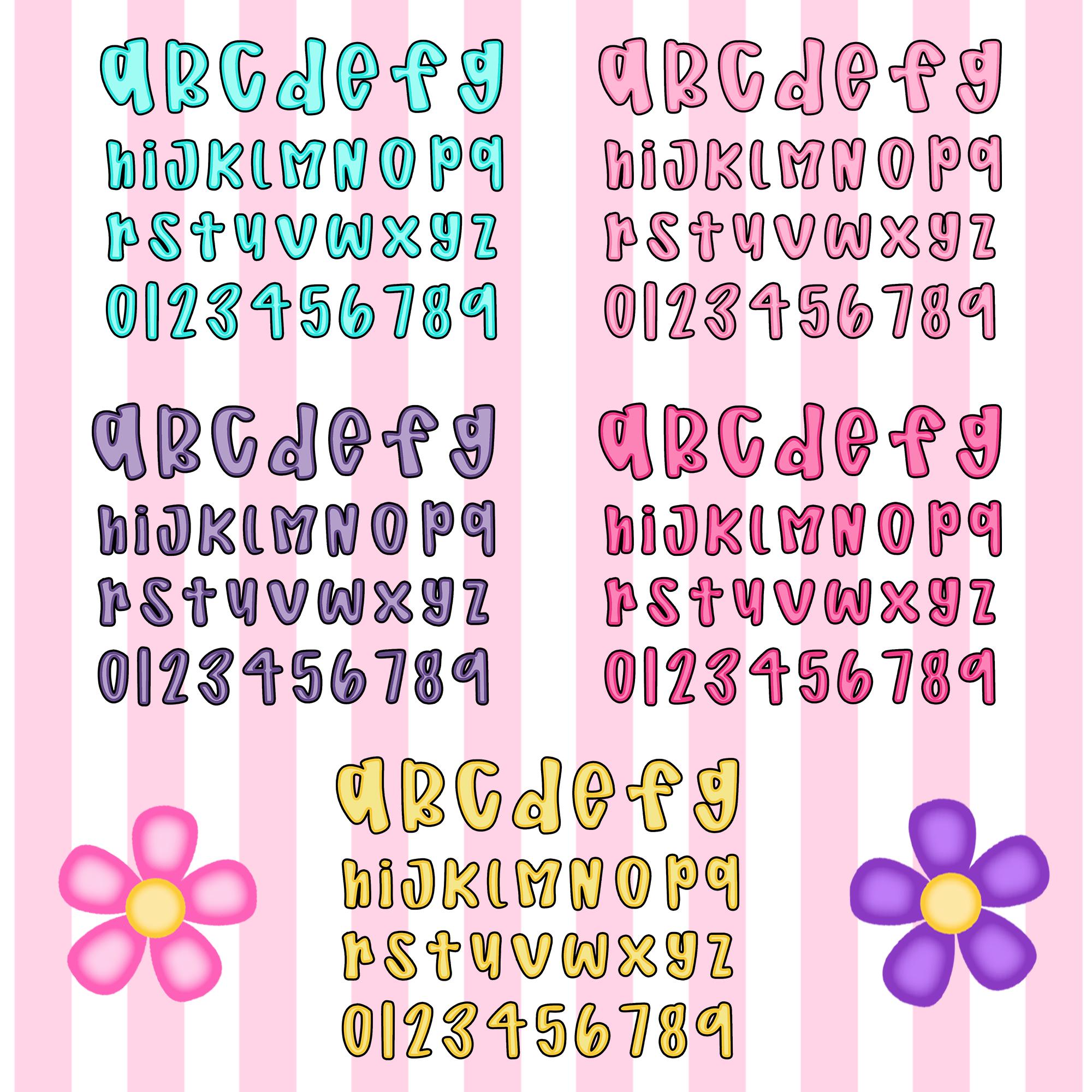 Preppy Alphabet PNG Bundle, Colorful Letters and Numbers Font (digital ...