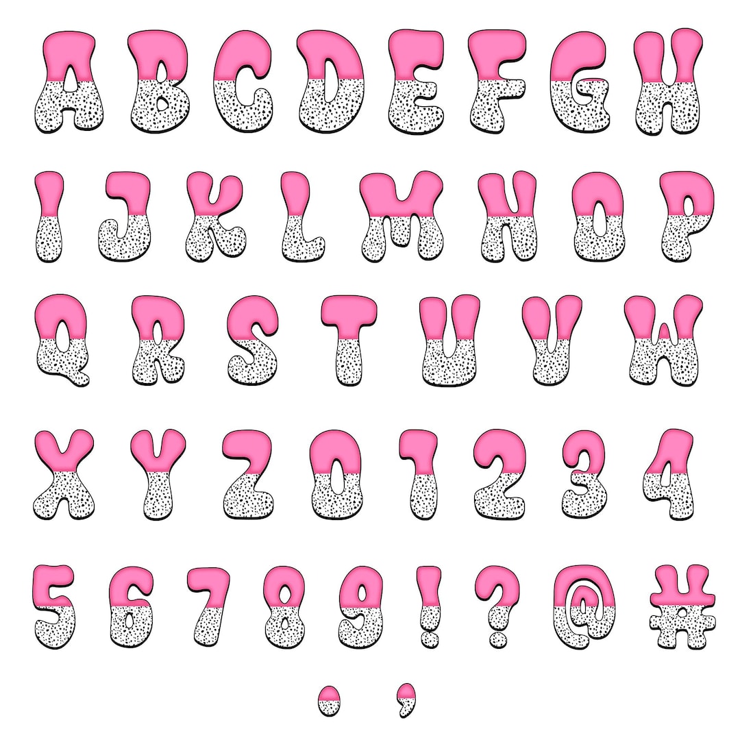 Preppy Letters and Numbers PNG Bundle, Bright Doodle Alphabet PNG ...