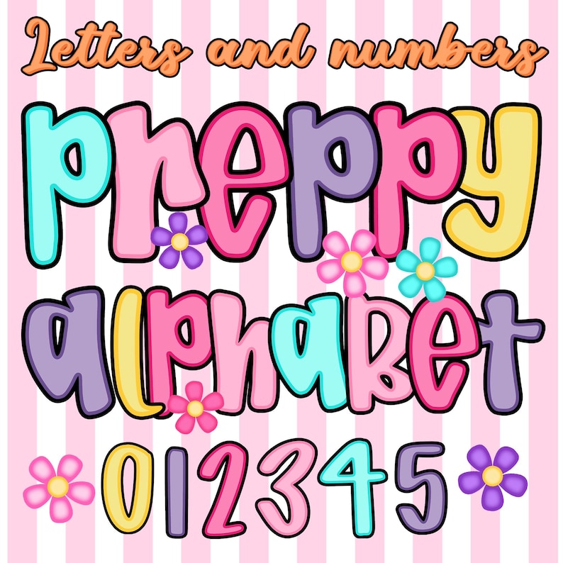 Preppy Back to School Letters Bundle Png, Preppy Letters and Numbers ...