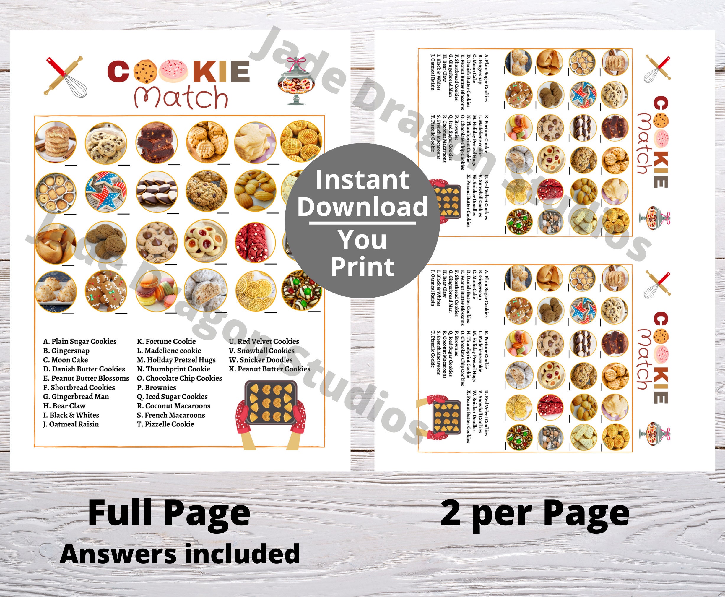 Cookie Match Game Printable -birthday Party Games for Kids Teens Adults ...