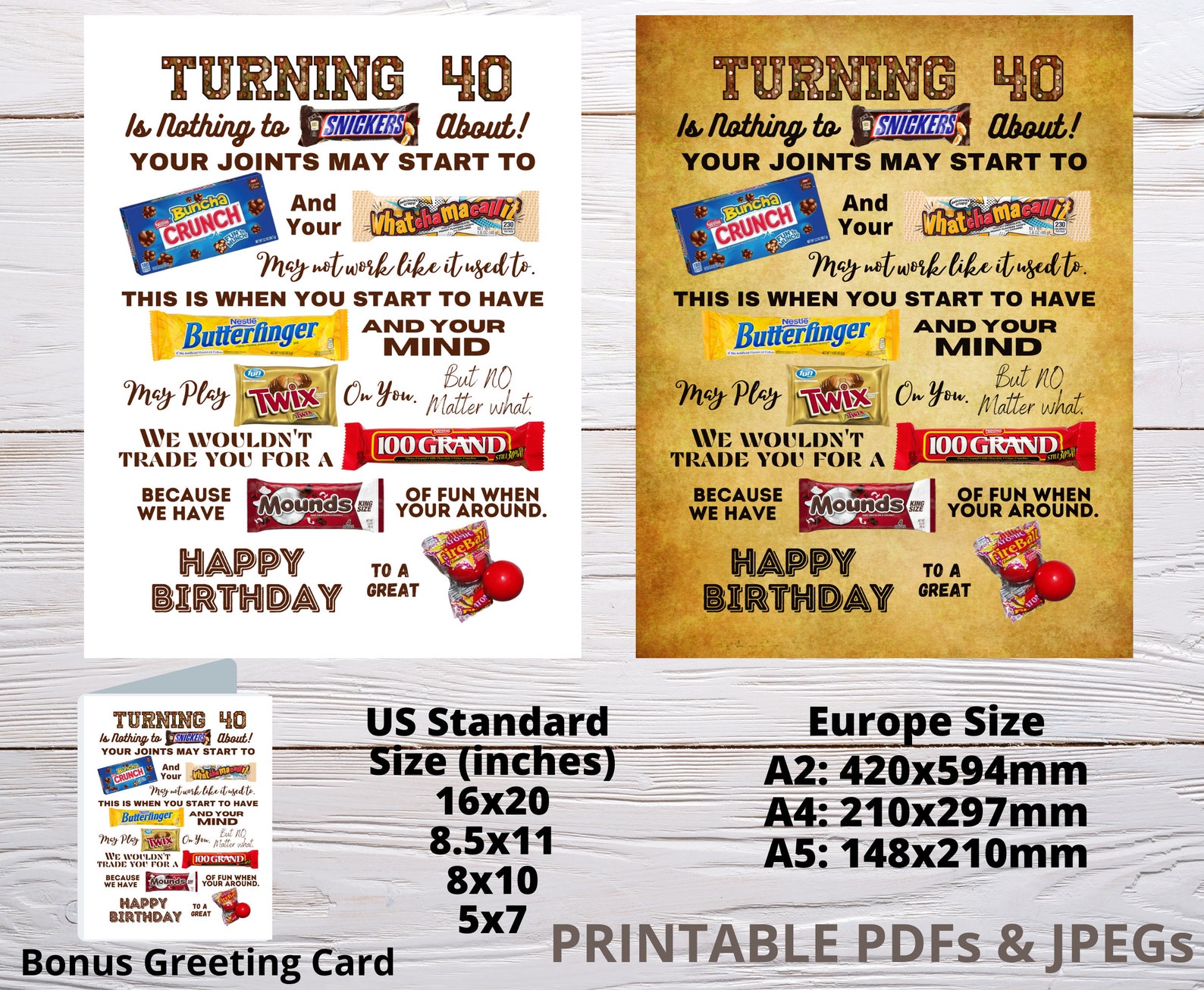 Turning 40 PRINTABLE Candy Poster 40th Birthday Candy Sign - Etsy