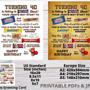 Turning 40 PRINTABLE Candy Poster 40th Birthday Candy Sign - Etsy