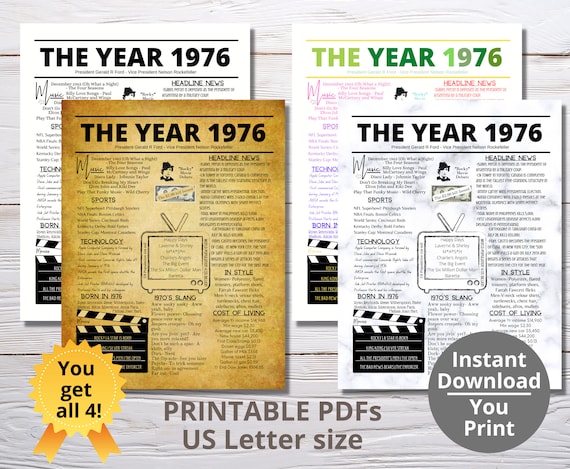 1976 PRINTABLE 4SET Year You Were Born/ Remember the Year - Etsy