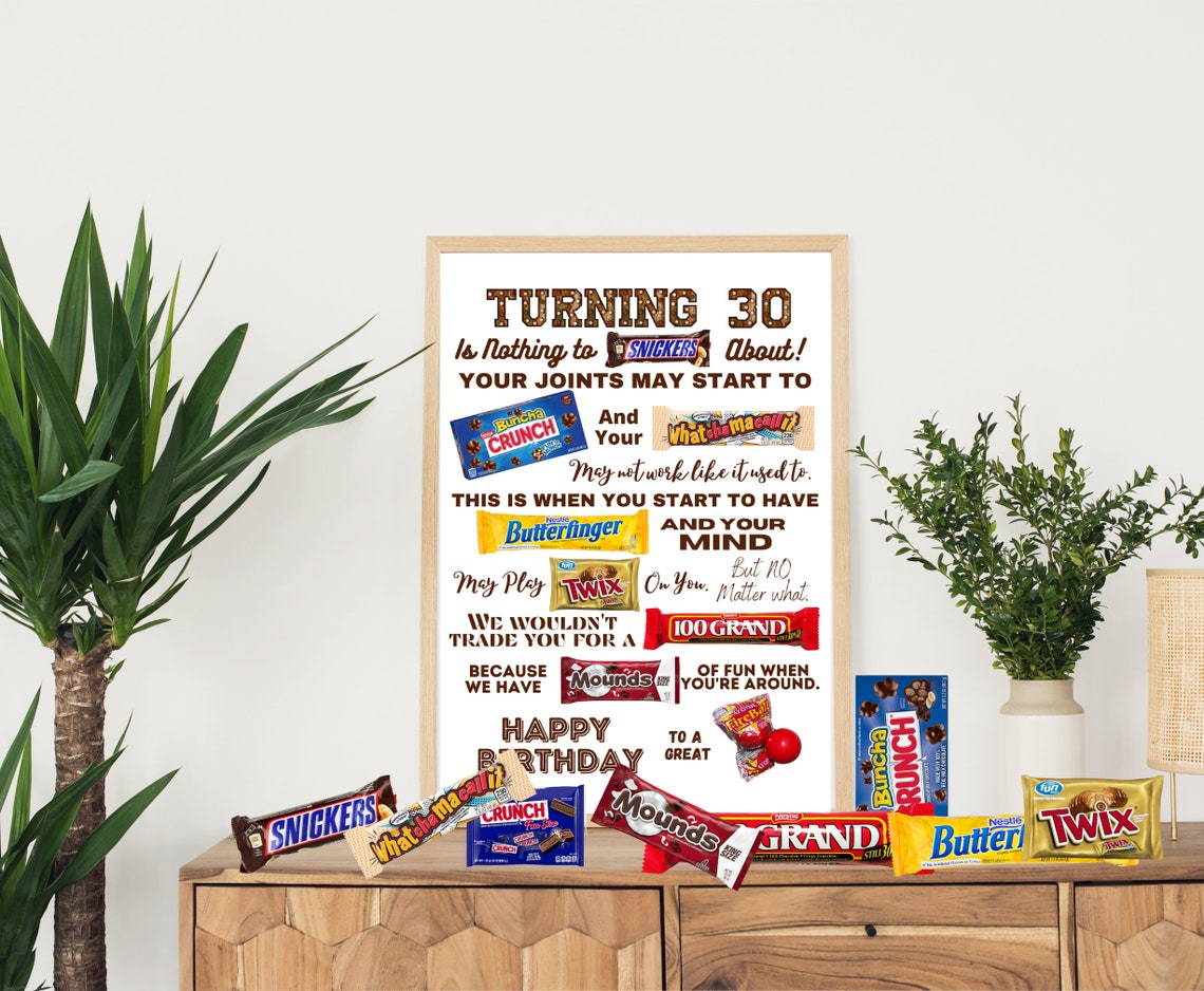 Turning 30 PRINTABLE Candy Poster | 30th Birthday Candy Sign | Birthday ...