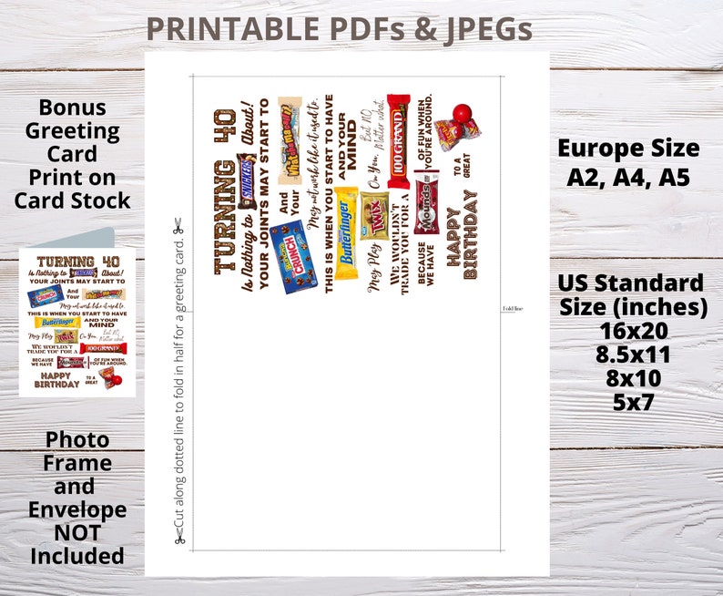 Turning 40 PRINTABLE Candy Poster | 40th Birthday Candy Sign | Birthday ...