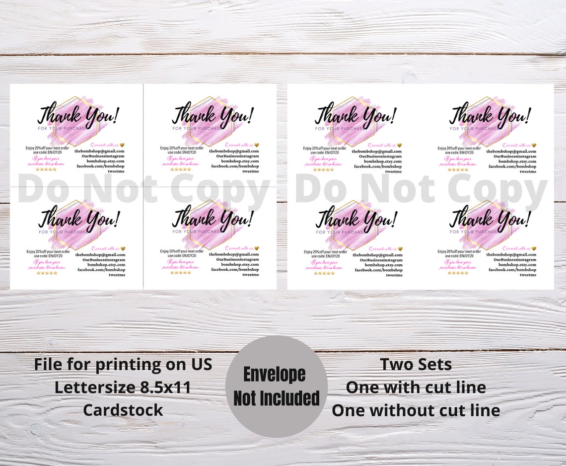 Editable FOUR 4 DIY Printable Thank You for Shopping Note for Small ...