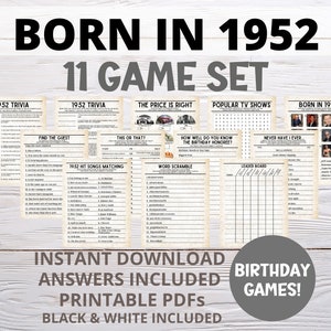 PRINTABLE Born in 1952/ 70th Birthday Party Games / 1952 Trivia Games ...