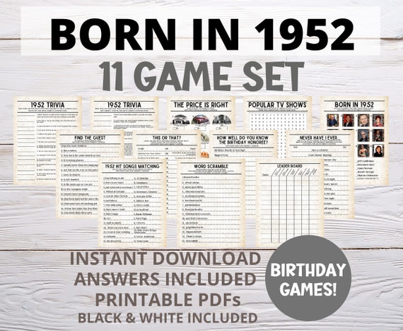 Party Games Born in 1952 70th Birthday Party Games Turning 70 Party ...