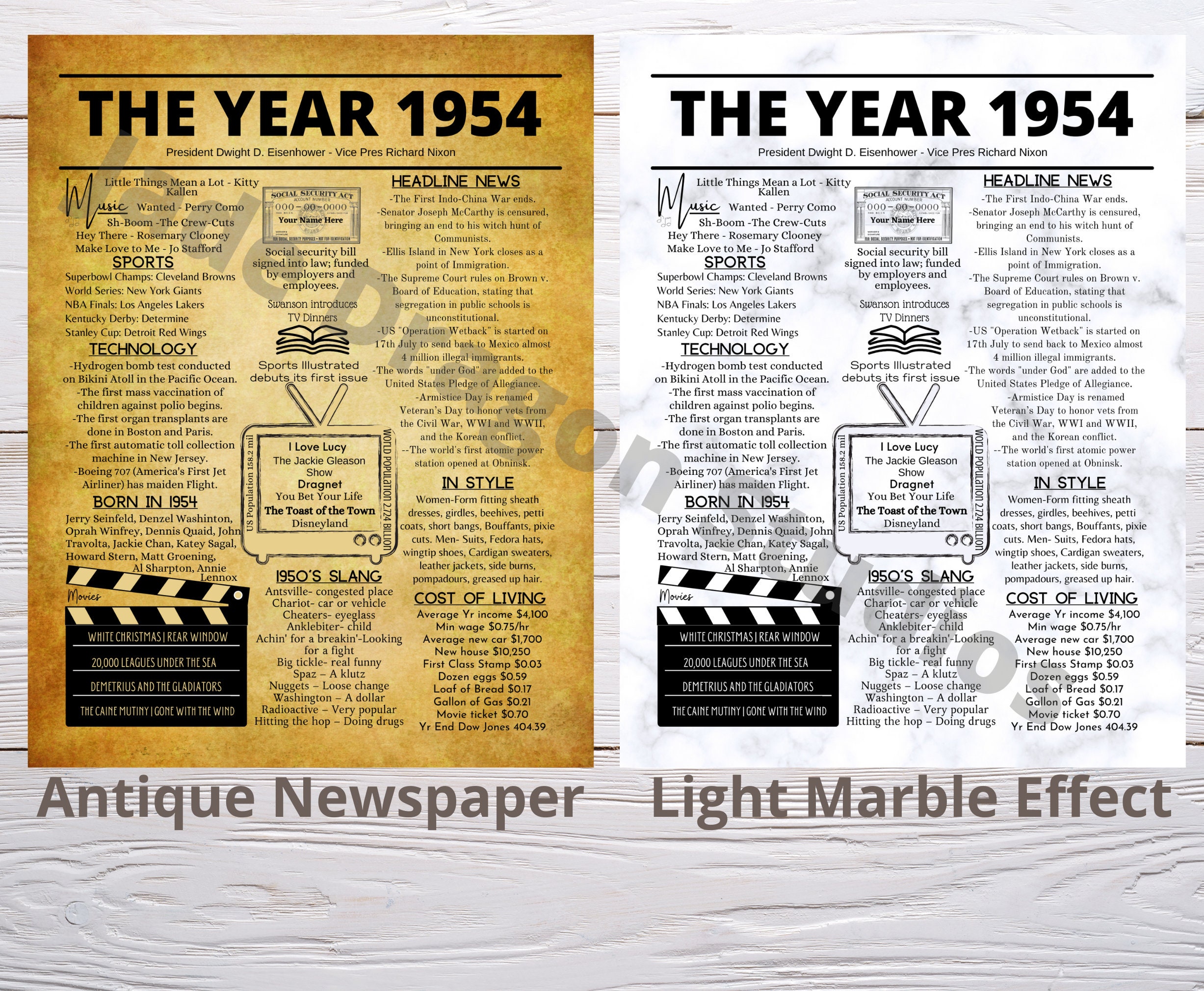 THE YEAR 1954 PRINTABLE 4set/year You Were Born/ Remember the - Etsy