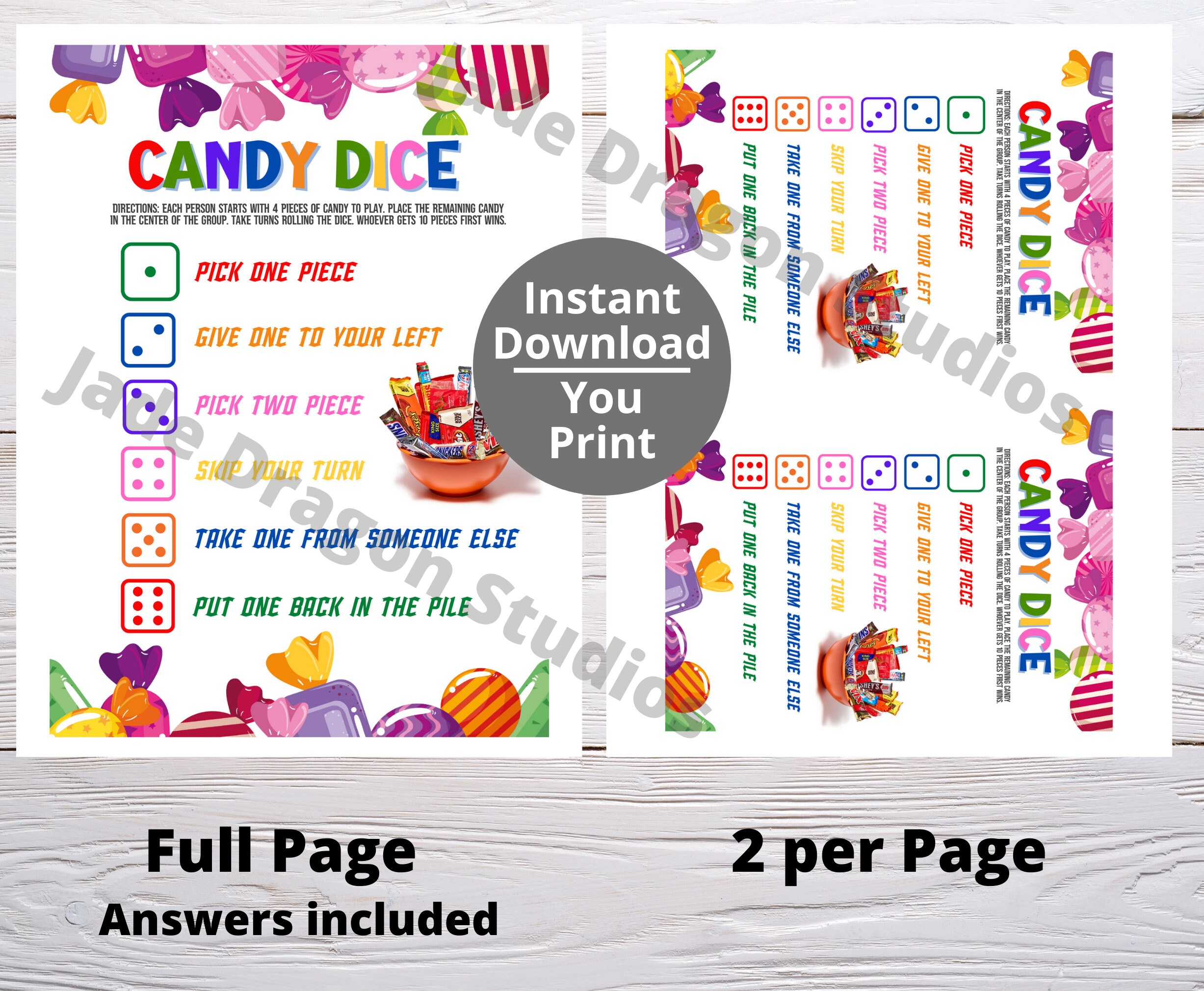 Candy Dice Game Printable| Birthday Games| Family Reunion Holiday Party ...