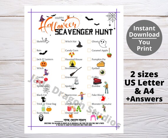 Halloween Scavenger Hunt Printable Halloween Party Games - Etsy
