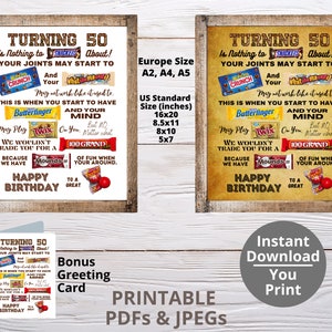 Turning 50 PRINTABLE Candy Poster 50th Birthday Candy Sign - Etsy