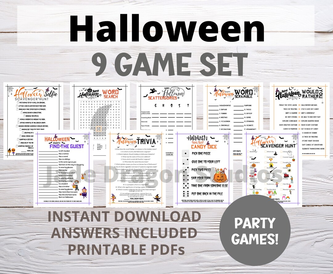 Halloween 9 Game Bundle Set Printable | Halloween Party Games | Trivia ...