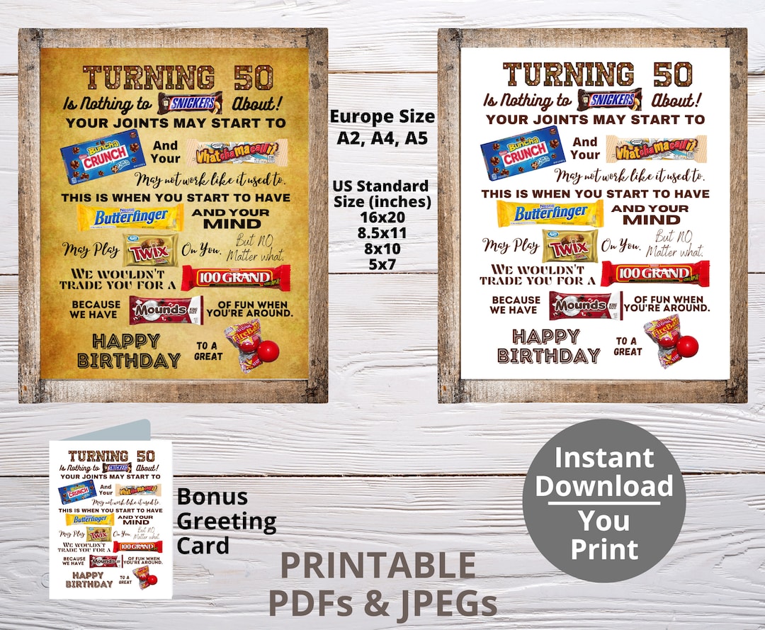 Turning 50 PRINTABLE Candy Poster | 50th Birthday Candy Sign | Birthday ...
