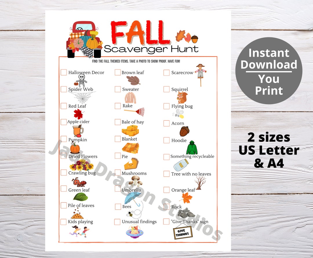 Fall Scavenger Hunt 12 | Printable Outdoor Scavenger Hunt Autumn ...