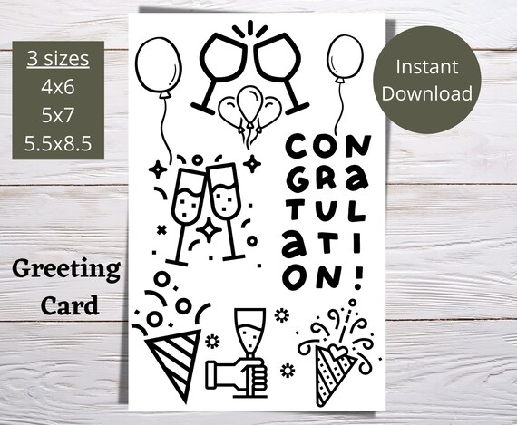 PRINTABLE Coloring Congratulations Greeting Card / 3 | Etsy