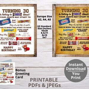 Turning 30 PRINTABLE Candy Poster 30th Birthday Candy Sign | Etsy
