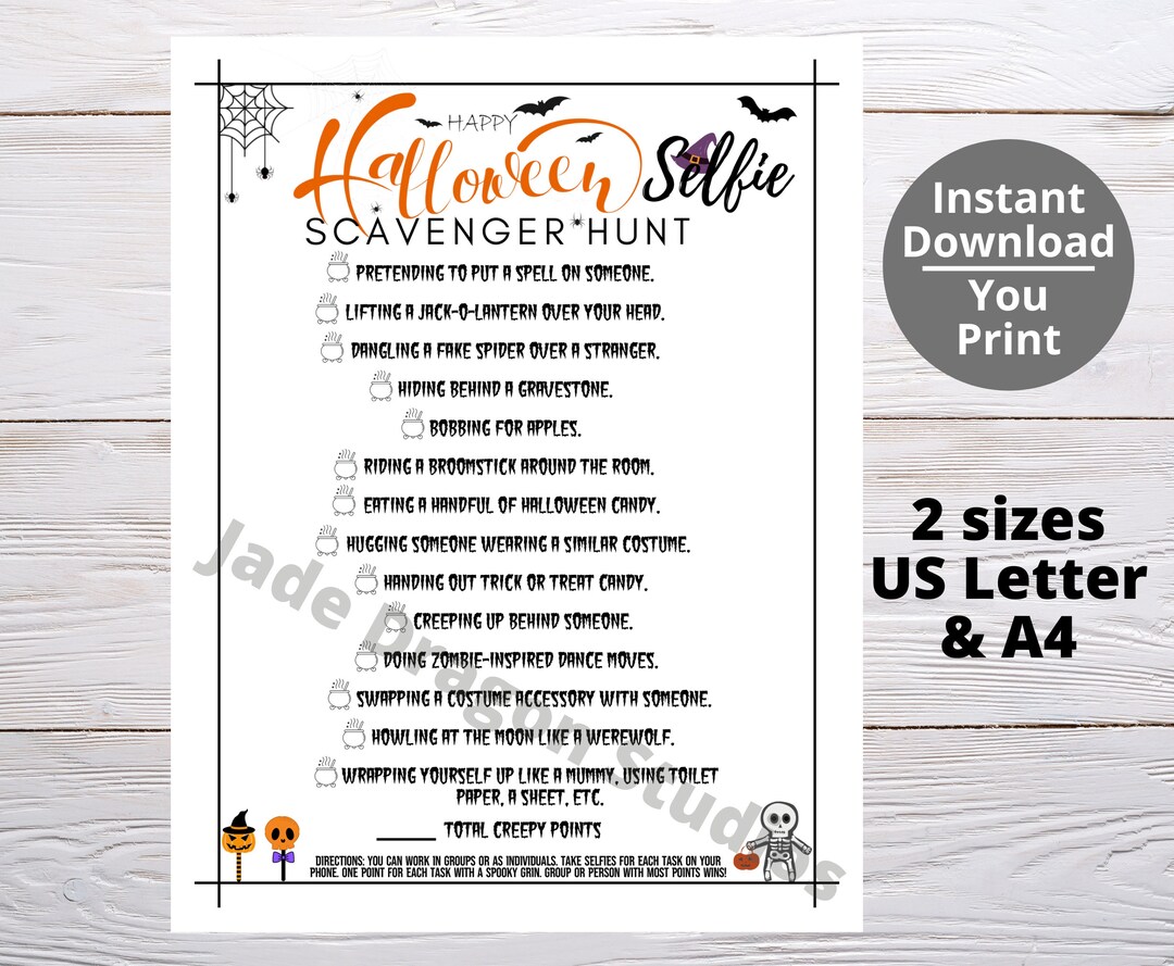 Halloween Selfie Scavenger Hunt | Printable | Halloween Party Games ...