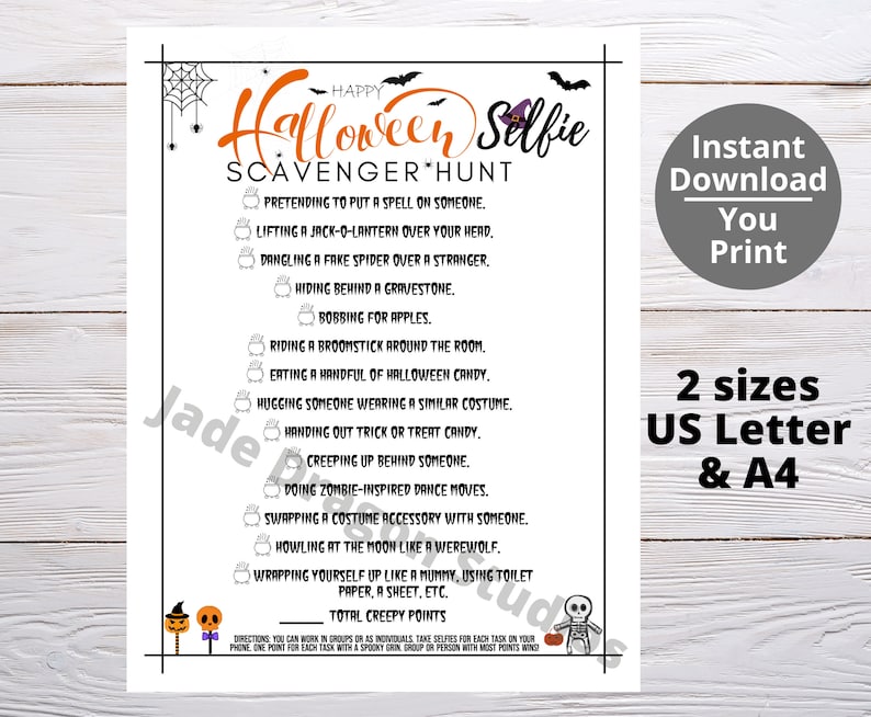 Halloween Selfie Scavenger Hunt | Printable | Halloween Party Games ...